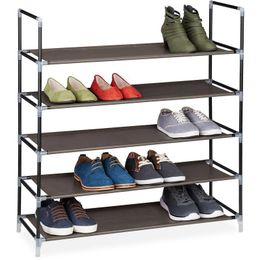 Schuhregal Stecksystem, 5 Ebenen, Schuhablage für 20 Paar Schuhe, Metall & Stoff, hbt 90,5x87x29,5 cm, braun - Relaxdays