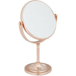 Kosmetikspiegel, 2-fach Vergrößerung, Tischspiegel zweiseitig, 360° drehbar, rund, hbt 27,5x18x10,5 cm, kupfer - Relaxdays