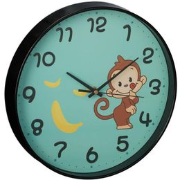 Wanduhr Affe, ø 29,5 cm, Affenuhr für Kinder, Kinderzimmeruhr Jungen & Mädchen, analog, Kinderuhr Wand, türkis - Relaxdays
