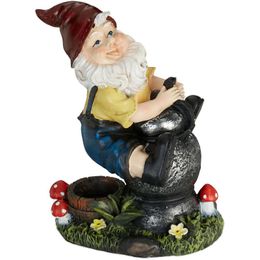 Relaxdays - Gartenzwerg mit Laterne, wetterfest, frostsicher, HxBxT: 15x7,5x10,5 cm, Gartenfigur Wichtel, Kunststein, bunt