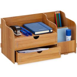 Relaxdays Schreibtisch Organizer, 2 Schubladen & 3 Fächer, Stiftbox MDF, HBT 17 x 33 x 19 cm, Büroorganizer, dunkelbraun