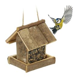 Relaxdays - Vogelfutterhaus, Wildvogel Futterstelle zum Aufhängen, hbt 17 x 14,5 x 11,5 cm, Vogelhäuschen aus Holz, natur