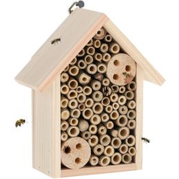 Relaxdays Insektenhotel, Nisthilfe für Bienen & Wespen, HBT 20 x 17 x 8,5 cm, Garten, Balkon, Bienenhotel, Holz, natur