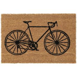 Fußmatte, aus Kokosfaser, Fahrrad-Motiv, innen & außen, rutschfester Fußabtreter, 60 x 40 cm, natur/schwarz - Relaxdays