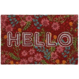 Fußmatte Kokos, Hello Schriftzug & Blumen-Motiv, Kokosmatte 40x60 cm, wetterfest, Türmatte innen & außen, bunt - Relaxdays