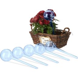 Bewässerungskugeln, 6er Set, Durstkugeln für Pflanzen, je 250 ml, Kunststoff, Gießkugel, HxD: 28 x 8 cm, blau - Relaxdays