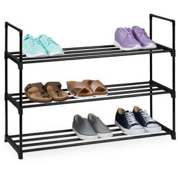 Schuhregal Stecksystem, 3 Ebenen, für 12 Paar Schuhe, hbt: 67 x 90,5 x 30,5 cm, Schuhständer Metall, schwarz - Relaxdays
