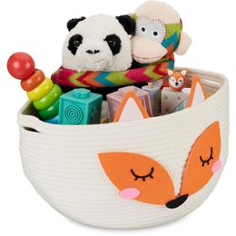 Aufbewahrungskorb für Kinder, Baumwollkorb Fuchs, h x d: 26 x 35 cm, Spielzeugkorb Kinderzimmer, weiß/orange - Relaxdays