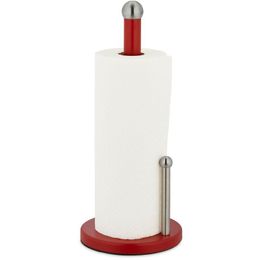 Relaxdays - Küchenrollenhalter stehend, Küchenrollenständer Metall, Rollenhalter mit Abrollstop, HxD 35 x 15cm, rot-silber