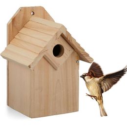Relaxdays - Nistkasten für Vögel, 32 mm Einflugloch, Vogelhaus zum Aufhängen, unbehandeltes Holz, hbt: 25x19x16 cm, natur