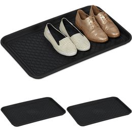 Schuhabtropfschale xl, 3er Set, Unterlage für nasse Schuhe, 60 x 40 cm, große Schuhablage Kunststoff, schwarz - Relaxdays