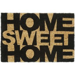 Fußmatte Kokos, Home Sweet Home, 60 x 40 cm, Fußabtreter innen & außen, rutschfeste Türmatte, natur/schwarz - Relaxdays