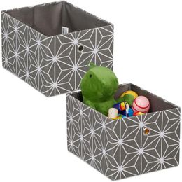 Aufbewahrungsbox, 2er Set, Stoffbox rechteckig, h x b x t: 16 x 20 x 25 cm, Ordnungsbox ohne Deckel, grau/weiß - Relaxdays