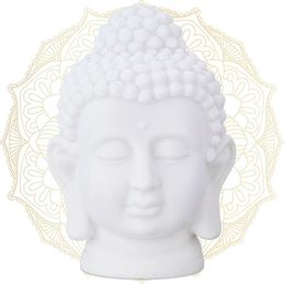 Buddha Kopf, Kunststoff, Buddha-Figur, hbt: 17x12x10 cm, Zen-Deko für Wohnzimmer & Bad, Feng Shui Deko, weiß - Relaxdays