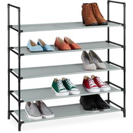 Xl Schuhregal Stecksystem, 5 Ebenen, für 20 Paar Schuhe, Stoff Schuhständer, HxBxT: 90,5 x 87,5 x 30 cm, grau - Relaxdays