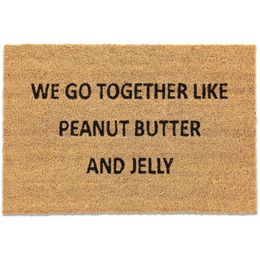 Fußmatte mit Spruch Peanutbutter & Jelly, Kokos, rutschfeste Türmatte, 60x40 cm, Schmutzmatte, natur/schwarz - Relaxdays