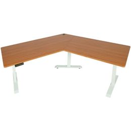 Schreibtisch HHG 758, Computertisch, 120° elektrisch höhenverstellbar natur, weiß - brown