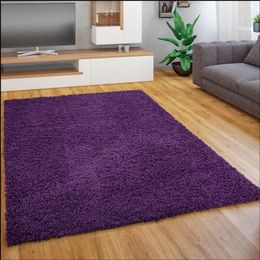 Hochflor Teppich Wohnzimmer Schlafzimmer Shaggy Langflor Modern Einfarbig 40x60 cm, Lila - Paco Home