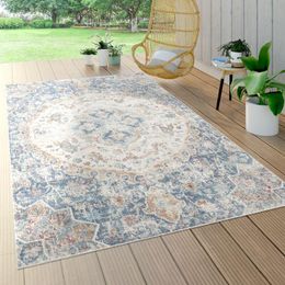 Paco Home - In- & Outdoor-Teppich Für Balkon Terrasse, Kurzflor Mit Orient-Muster In Blau 60x100 cm