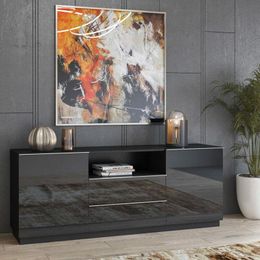 Lomadox Sideboard schwarz Wohnzimmer HOOVER-83 modern mit Glasfronten, b/h/t: ca. 180/71/48 cm - schwarz