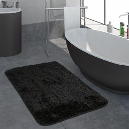 Moderner Hochflor Badezimmer Teppich Einfarbig Badematte Rutschfest In Schwarz 40x55 cm - Paco Home