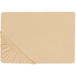 Beliani Spannbettlaken Sandbeige Baumwolle 160 x 200 cm mit Hohem Steg Gummizug Steghöhe 30 cm Modern für Matratze Schlafzimmer Ausstattung Zubehör - Beige