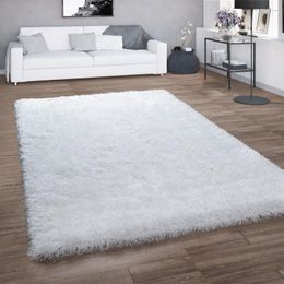 Hochflor-Teppich, Shaggy Für Wohnzimmer, Mit Glitzer-Garn, Einfarbig In Weiß 60x100 cm - Paco Home