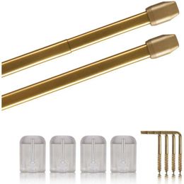 Bestlivings Vitragestangen 2er Pack ausziehbar, 2 Gardinenstangen mit Selbstklebehaken - Befestigung ohne Bohren (Farbe: messing glänzend, Größe: 60-90cm ) - Gold