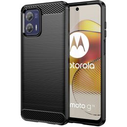 MARKENLOS Carbon Case kompatibel mit Motorola Moto G73 5G flexible Silikon Carbon Hülle schwarz - Schwarz