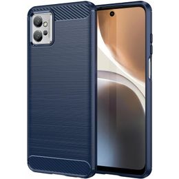 MARKENLOS Carbon Case kompatibel mit Motorola Moto G32 flexible Silikon-Carbon-Hülle blau - Schwarz