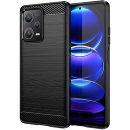 MARKENLOS - Carbon Case Hülle kompatibel mit Xiaomi Redmi Note 12 Pro+ flexible Silikon-Carbon-Hülle schwarz - Schwarz