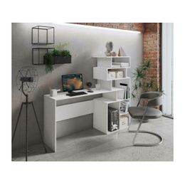 Dmora - Schreibtisch mit modernem hohen Bücherregal, Konsole mit Ablagefächern, Arbeitstisch für Schlafzimmer, 160x40xh135 cm, Farbe Weiß