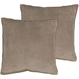 Spetebo Cord Dekokissen 2er Set je 45 cm - kokosnuss braun - Zierkissen mit Füllung und Bezug - Kordsamt Kissen Sofakissen Couchkissen Kuschelkissen