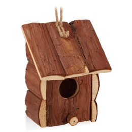 Relaxdays - Mini Vogelhaus, Deko zum Aufhängen, unbehandeltes Holz, Balkon, Garten, Vogelhäuschen hbt 16,5x12x9,5cm, natur