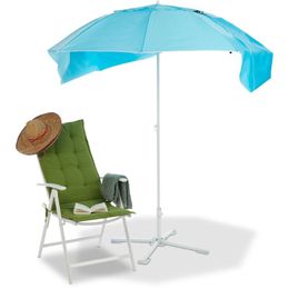 Sonnenschirm Strandmuschel, 2 in 1 Sonnenschutz f. Strandurlaub, inkl. Tragetasche, Schirm HxD 210x180cm, blau - Relaxdays