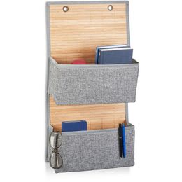 Relaxdays 1 x Hängeaufbewahrung, Bad und Flur, Türorganizer 2 Fächer, Bambus und Stoff, Türgarderobe, HxBxT: 62 x 33 x 12 cm, grau