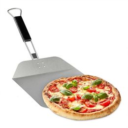 Pizzaschieber, Edelstahl, klappbarer Holzgriff, für Brot & Flammkuchen, Pizzaschaufel 29x29 cm, silber/braun - Relaxdays