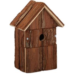 Deko Vogelhaus, aus Holz, Vogelhäuschen zum Aufhängen, Deko-Vogelvilla Garten, hbt: 25,5 x 18 x 12,5 cm, natur - Relaxdays