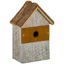 Deko Vogelhaus, aus Holz, Vogelhäuschen zum Aufhängen, Deko-Vogelvilla Garten, hbt: 26,5x18x12 cm, natur/weiß - Relaxdays