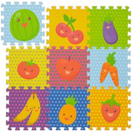 Puzzlematte Früchte, 9-teilige Spielmatte, schadstofffrei, eva Schaumstoff, Kinderzimmer, 86 x 86 cm, bunt - Relaxdays