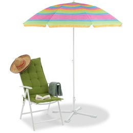 Strandschirm gestreift, höhenverstellbarer Sonnenschirm, Gartenschirm mit 50+ UV-Schutz, hd 210 x 170 cm, bunt - Relaxdays