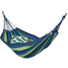 Hängematte aus Baumwolle, mit Befestigung & Beutel, BxT: 240 x 150 cm, In- & Outdoor, bis 200 kg, blau-grün - Relaxdays