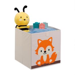 Aufbewahrungsbox Kinder, Fuchs, HxBxT 33 x 33 x 33cm, Stoffbox, faltbar, Spielkiste Kinderzimmer, beige/orange - Relaxdays