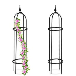 Rankhilfe Obelisk, 2er Set, 85 cm hoch, Ranksäule für Kletterpflanzen, Metall, freistehend, Rosenturm, schwarz - Relaxdays