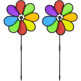 Relaxdays 2 x Windrad Blume, Gartenwindrad für Kinder & Erwachsene, Balkon & Garten, Windmühle hbt: 72 x 31 x 6,5 cm, bunt