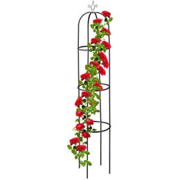 Rankhilfe Obelisk, 190 cm hoch, Ranksäule für Kletterpflanzen, aus Metall, freistehend, Rosenturm, schwarz - Relaxdays
