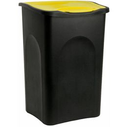 Mülleimer mit Deckel 50L Abfalleimer Geruchsarm Küche Bad Biomüll Gelber Sack Kunststoff Mülltrennung schwarz/gelb - Stefanplast