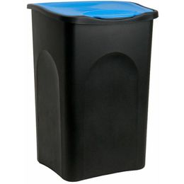 Mülleimer mit Deckel 50L Abfalleimer Geruchsarm Küche Bad Biomüll Gelber Sack Kunststoff Mülltrennung schwarz/blau - Stefanplast