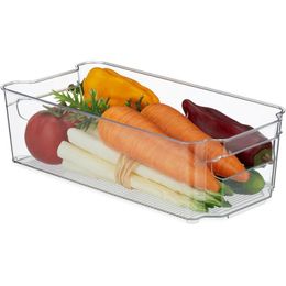Kühlschrank Organizer, Aufbewahrung von Lebensmitteln, HxBxT: 9x31,5x15,5 cm, Küchenbox mit Griff, transparent - Relaxdays