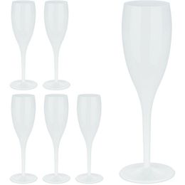 Sektgläser Kunststoff, 6er Set, bruchfest & BPA-frei, Mehrweg Champagner Gläser, 100 ml, Sektbecher, weiß - Relaxdays